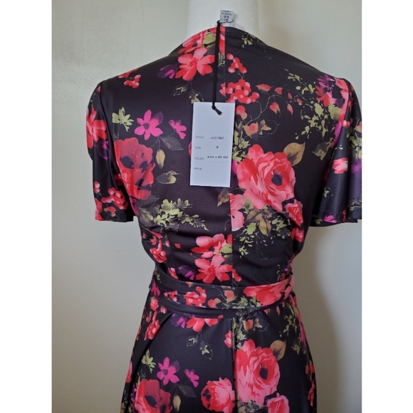 Unique Vintage | Dresses | Black Red Cabbage Rose Print Jennie Wrap ...